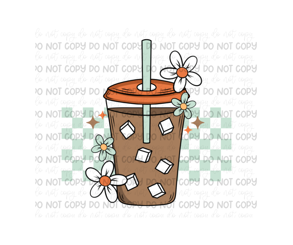 Iced coffee Checker-Ready to Press Transfer – Side Hustlin 906 LLC