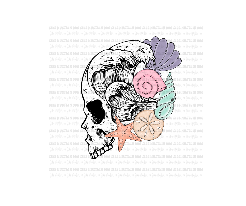 Seashell skull-Ready to Press Transfer – Side Hustlin 906